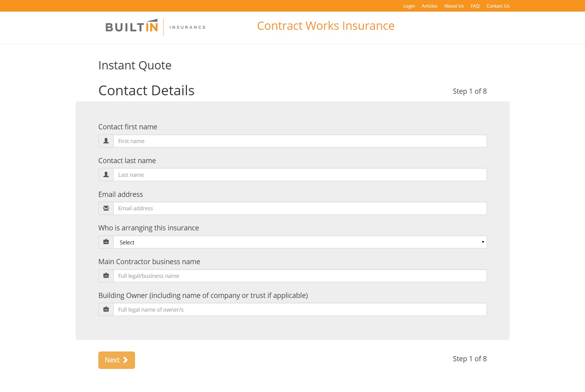 Builtin Contract Works Insurance Application - FlexNebula Design