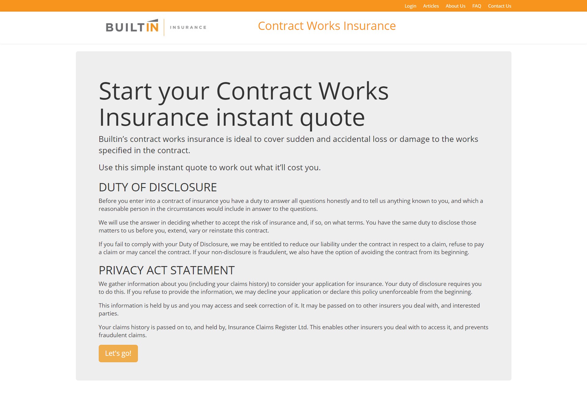 Builtin Contract Works Insurance Application - FlexNebula Design