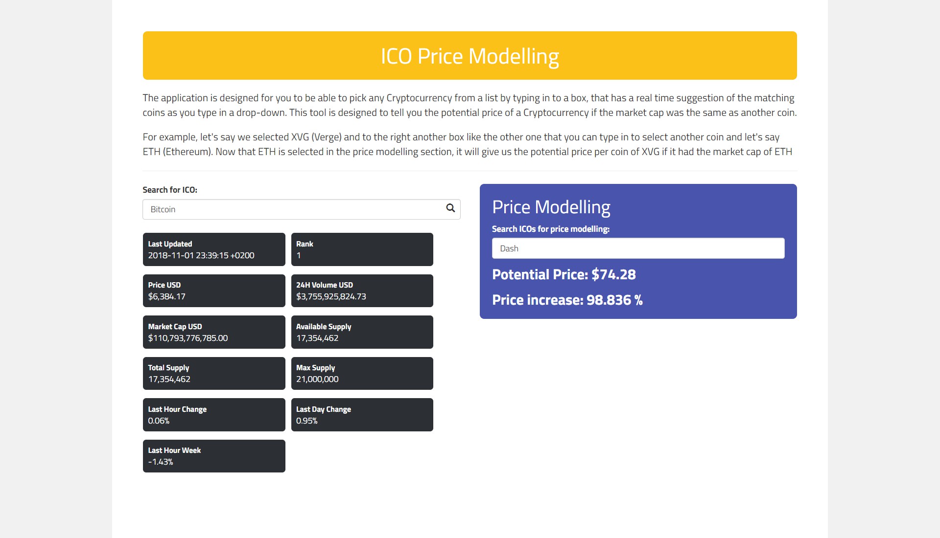ICO Price Modelling Web App - FlexNebula Design