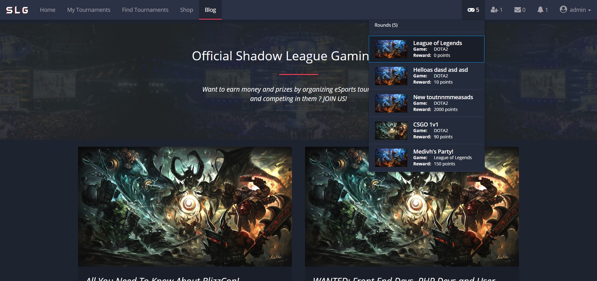 Shadow League Gaming eSport Platform - FlexNebula Design