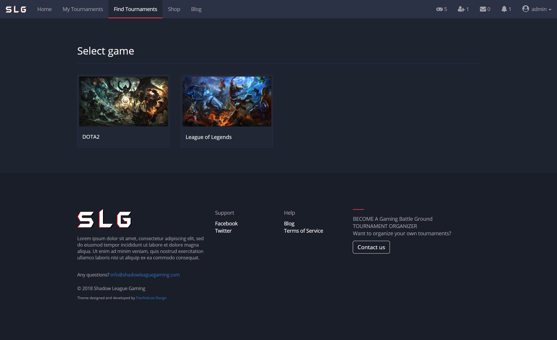 Shadow League Gaming eSport Platform - FlexNebula Design