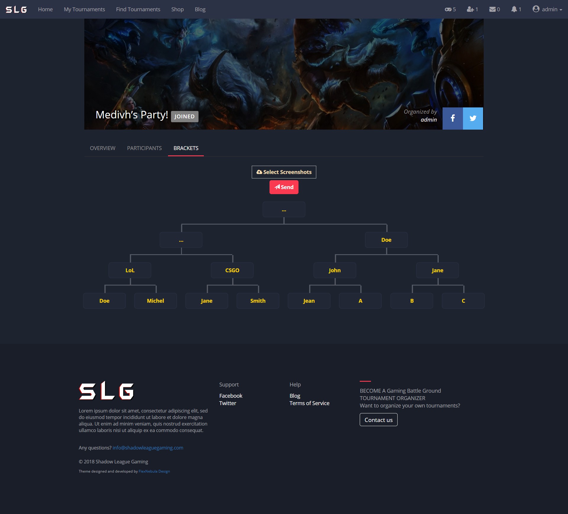 Shadow League Gaming eSport Platform - FlexNebula Design